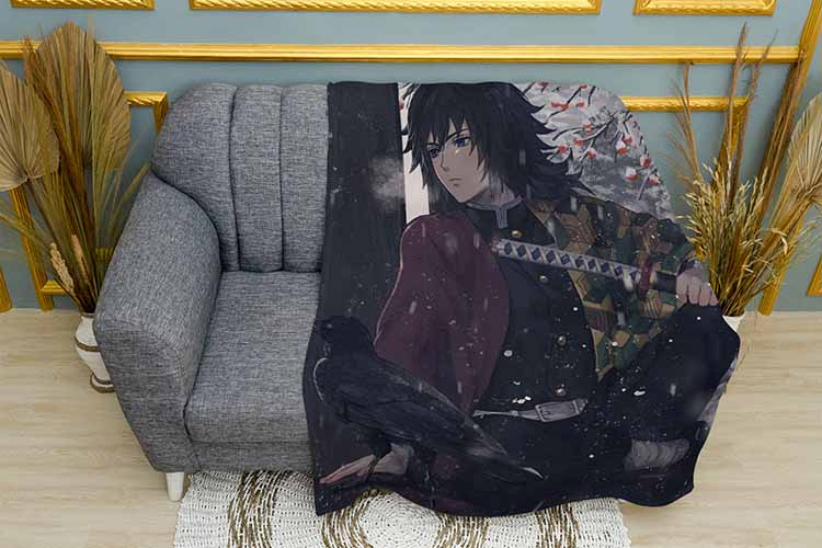 Плед «Томіока Гію та ворон. Клинок, який знищує демонів. Tomioka Giyuu ...